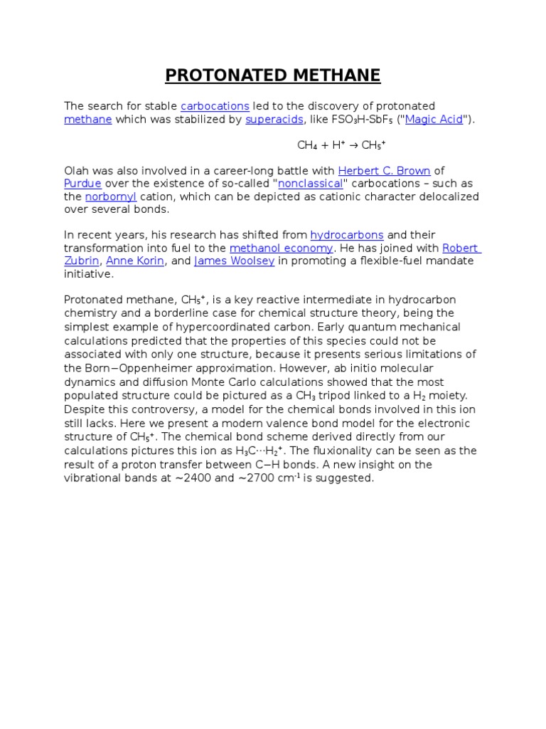 Protonated Methane: Structure and Stability | PDF