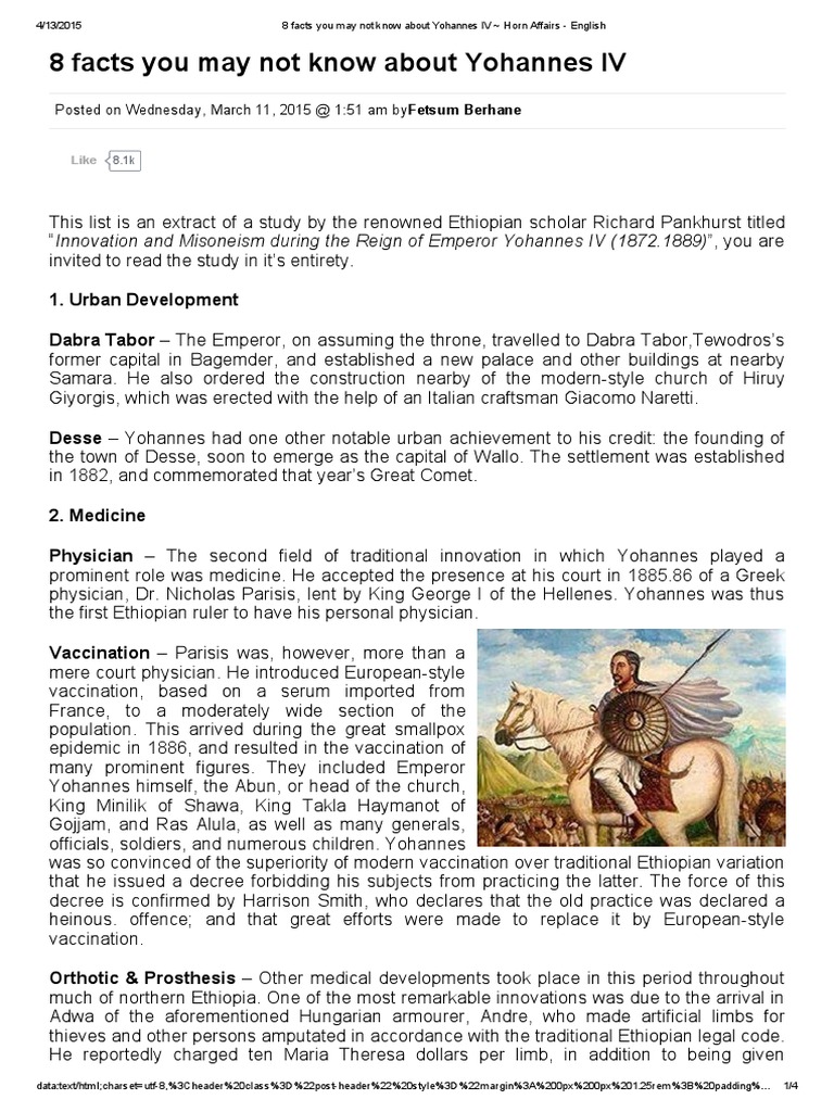 8 Facts You May Not Know About Emperor Yohannes IV | Slavery | Ethiopia