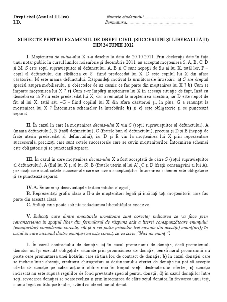 Examen Drept Civil Succesiuni | PDF