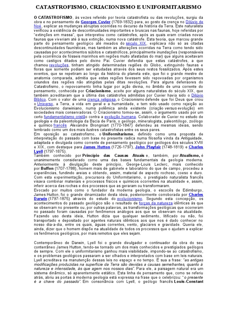 Catastrofismo e Uniformitarismo na Geologia | PDF | Criacionismo | Geologia