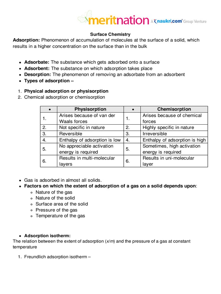 Surface Chemistry | PDF | Adsorption | Catalysis