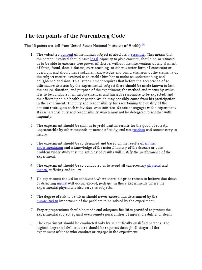The Ten Points of The Nuremberg Code | PDF | Consent | Experiment