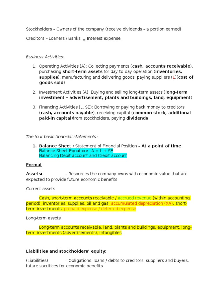 Accounting Financial Statement Notes | PDF | Balance Sheet | Deferral
