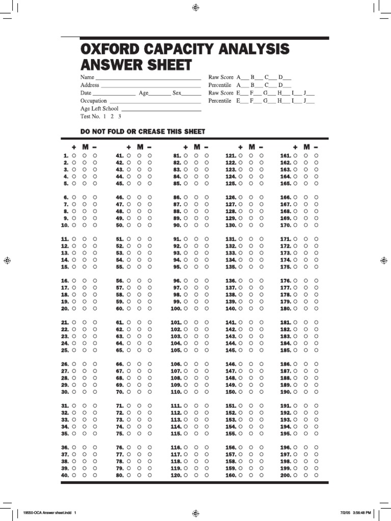 OCA Answer Sheet | PDF