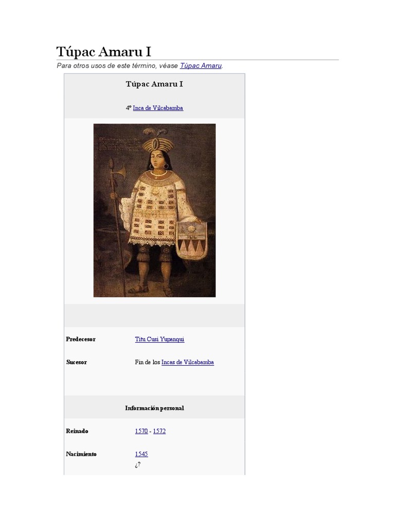 Túpac Amaru I | PDF | Imperio Inca | Perú