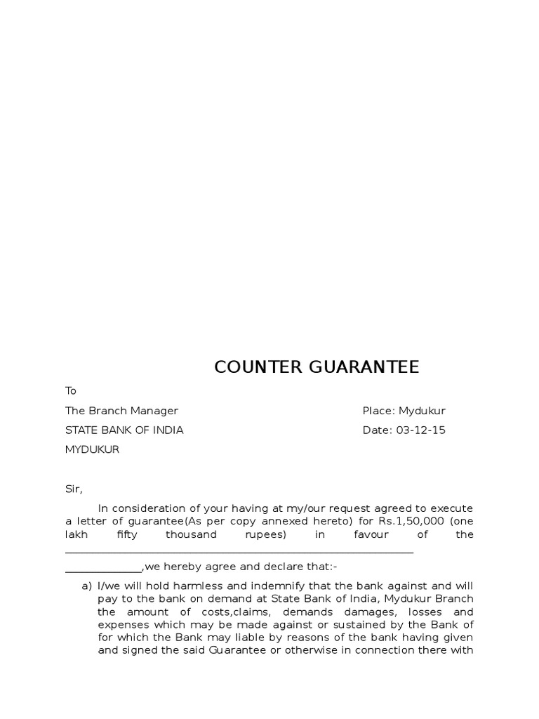 Counter Guarantee | Guarantee | Indemnity
