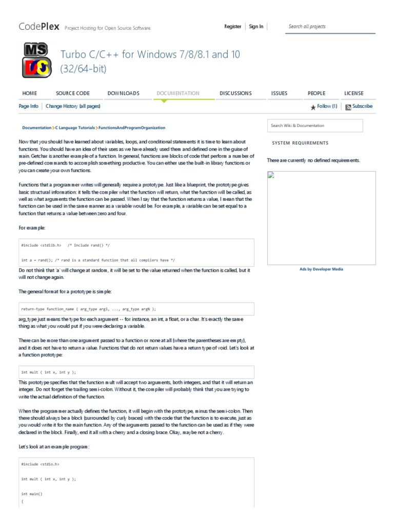 Turbo C/C++ For Windows 7/8/8.1 and 10 32/64 Bit : Codeplex | PDF | Subroutine | Integer ...