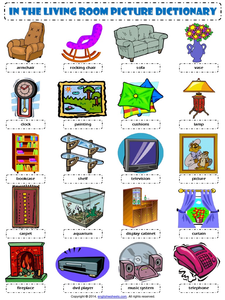 In The Living Room Esl Picture Dictionary Worksheet | PDF | Language ...