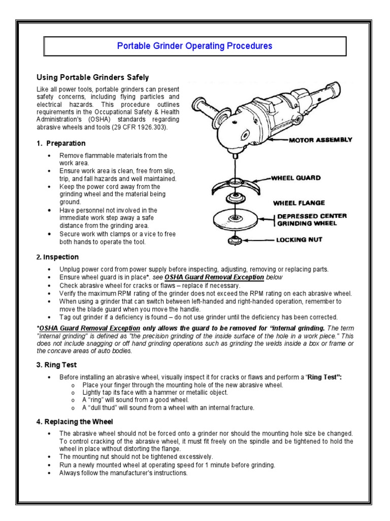 Portable Grinder Operating Procedures | PDF | Personal Protective ...