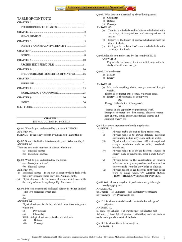 Form 1 Physics | PDF | Density | Buoyancy