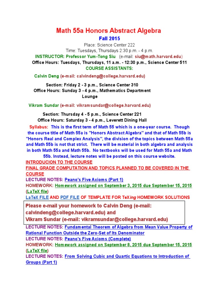 Math 55 A Honors Abstract Algebra | PDF | Teaching Mathematics | Equations