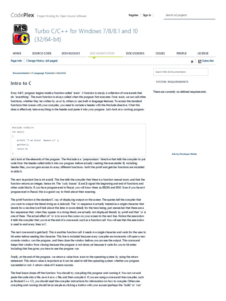Turbo C/C++ For Windows 7/8/8.1 and 10 32/64 Bit : Codeplex | Download Free PDF | Data Type ...