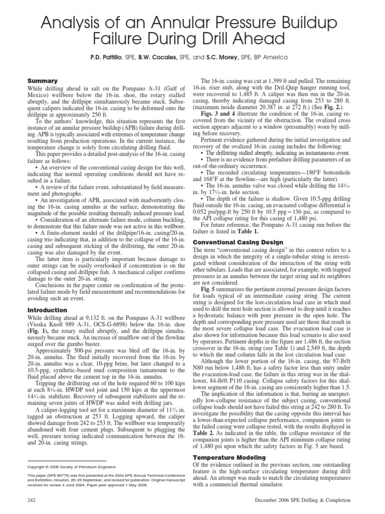 Analysis of An Annular Pressure Buildup Failure During Drill Ahead ...