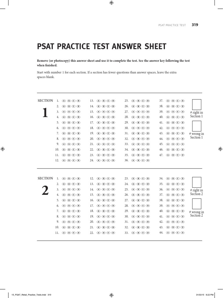 Psat Practice Test Answer Sheet | PDF | Technology & Engineering