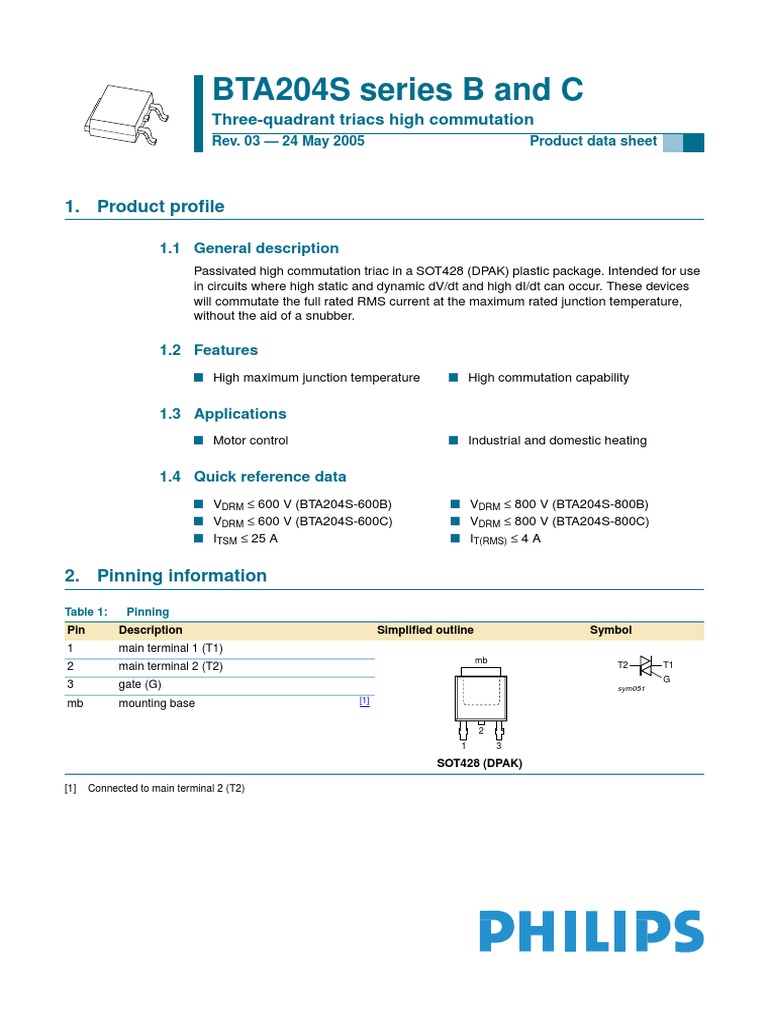 BTA204S Series B and C: 1. Product Profile | PDF | Specification ...