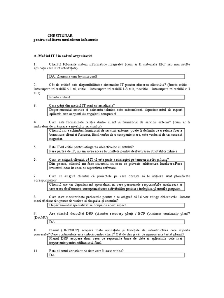 Chestionar Audit Completat