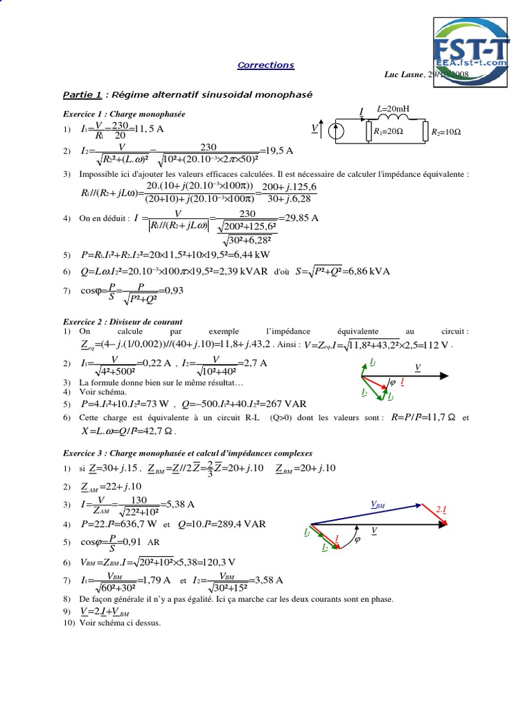 Exercices Monophasé Serie1 Corrigé | PDF | Obliger | Électricité