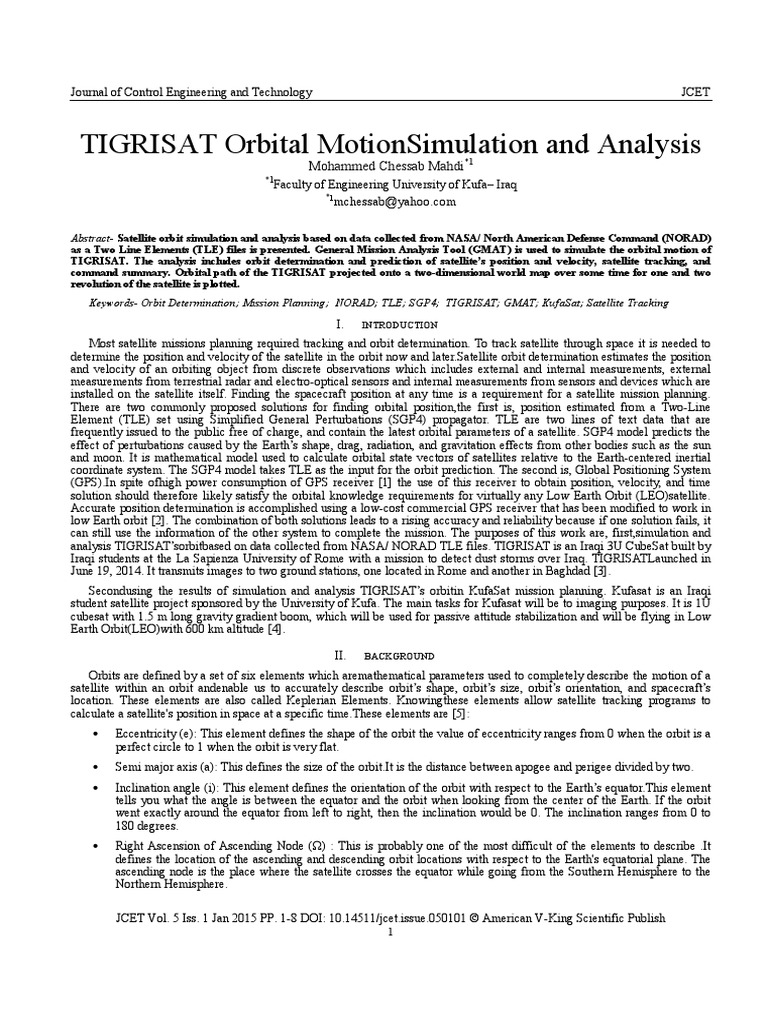 TIGRISAT Orbital MotionSimulation and Analysis | PDF | Orbit | Satellite
