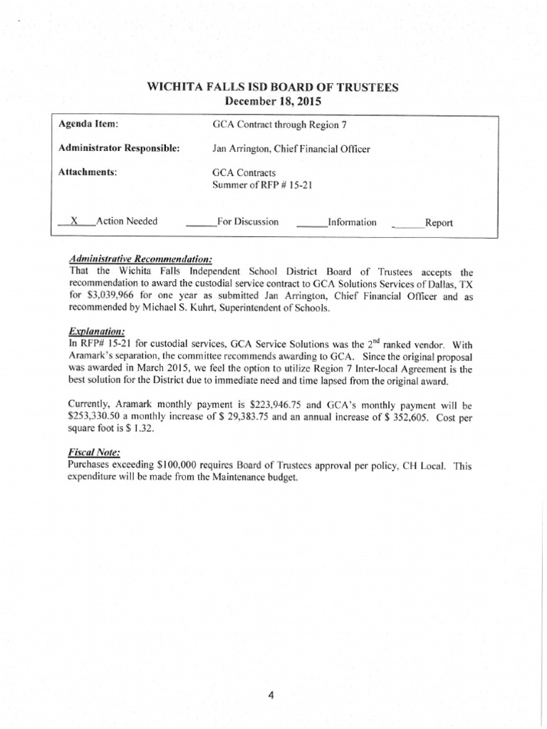 WFISD's Contract With GCA Solutions Services | PDF