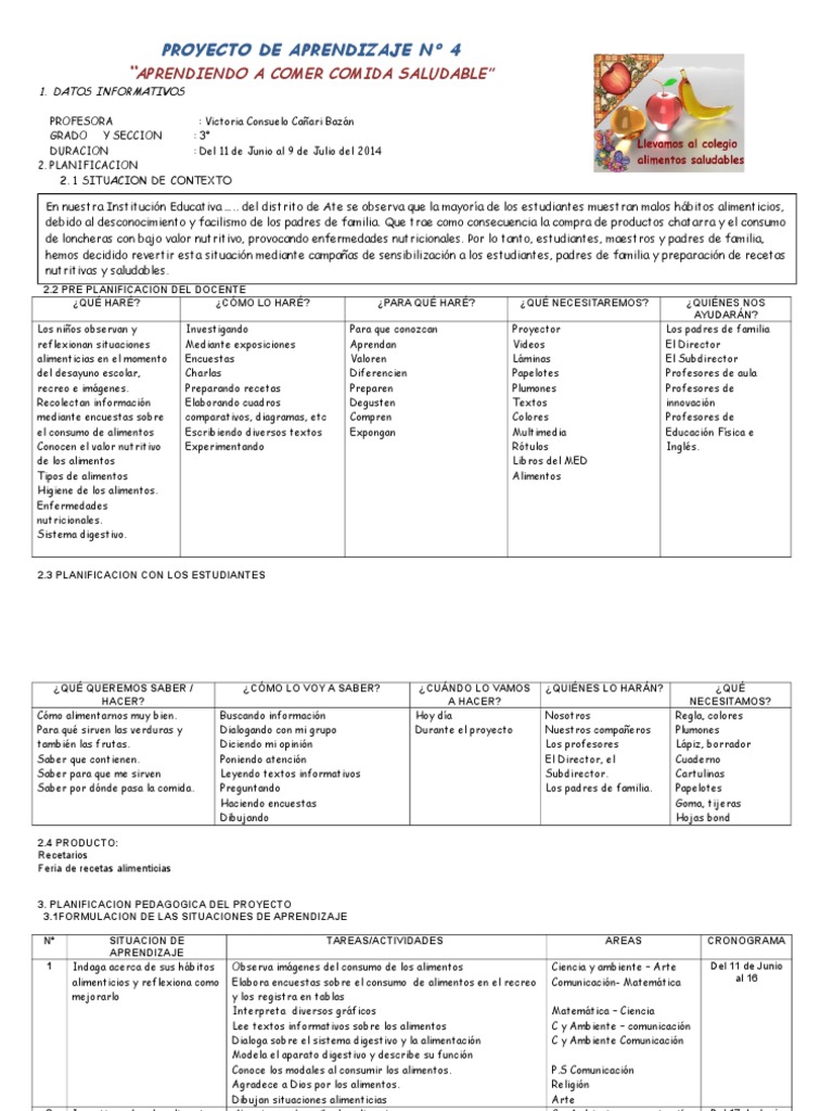 Proyecto - Aprendiendo A Comer Comida Saludable | PDF | Lectura ...