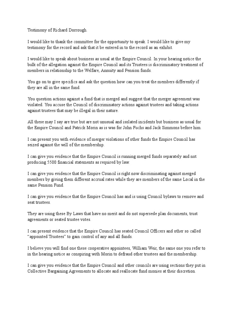 Richard Dorrough's Testimony on Empire Council Misconduct | PDF ...