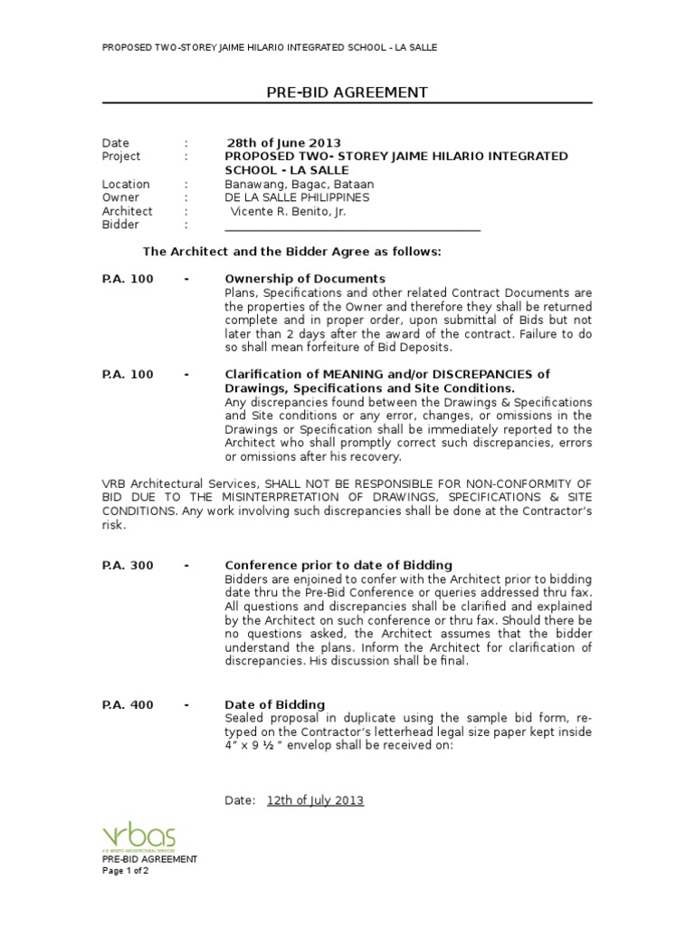 005 Jhis - Pre-Bid Agreement | Download Free PDF | Architect | Business