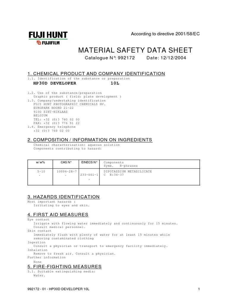 Msds Developer | PDF | Materials | Chemical Substances