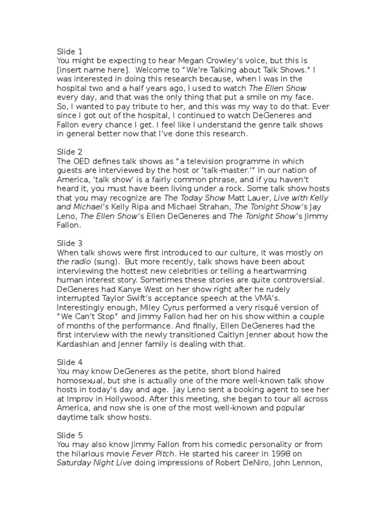 TED Talk Script | The Tonight Show | Leisure