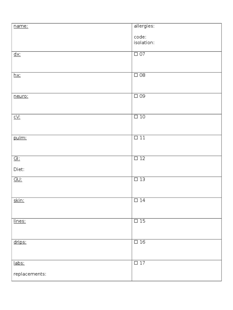 Neuro Icu Report Sheet