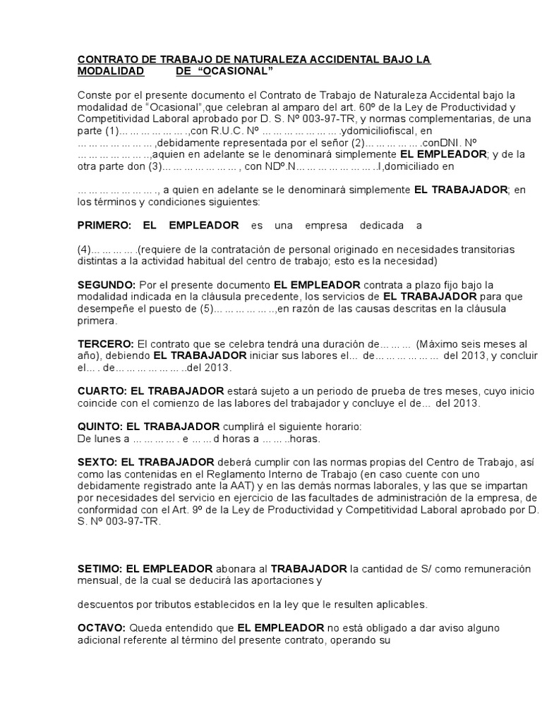 Contrato Accidental Ocasional | Descargar gratis PDF | Derecho laboral | Información del gobierno