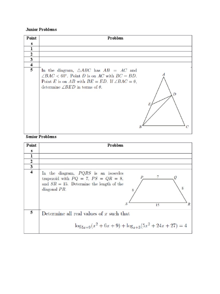 Junior Problems Point S Problem 1 2 3 4 5 | PDF