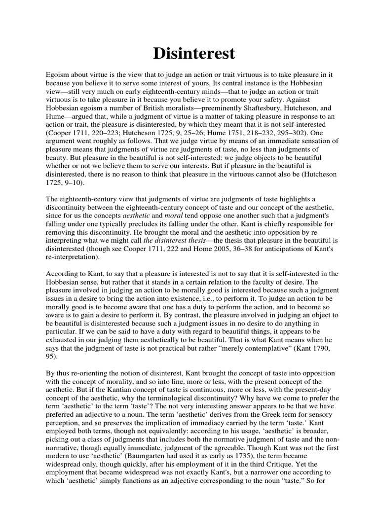 Disinterest | PDF | Immanuel Kant | Aesthetics