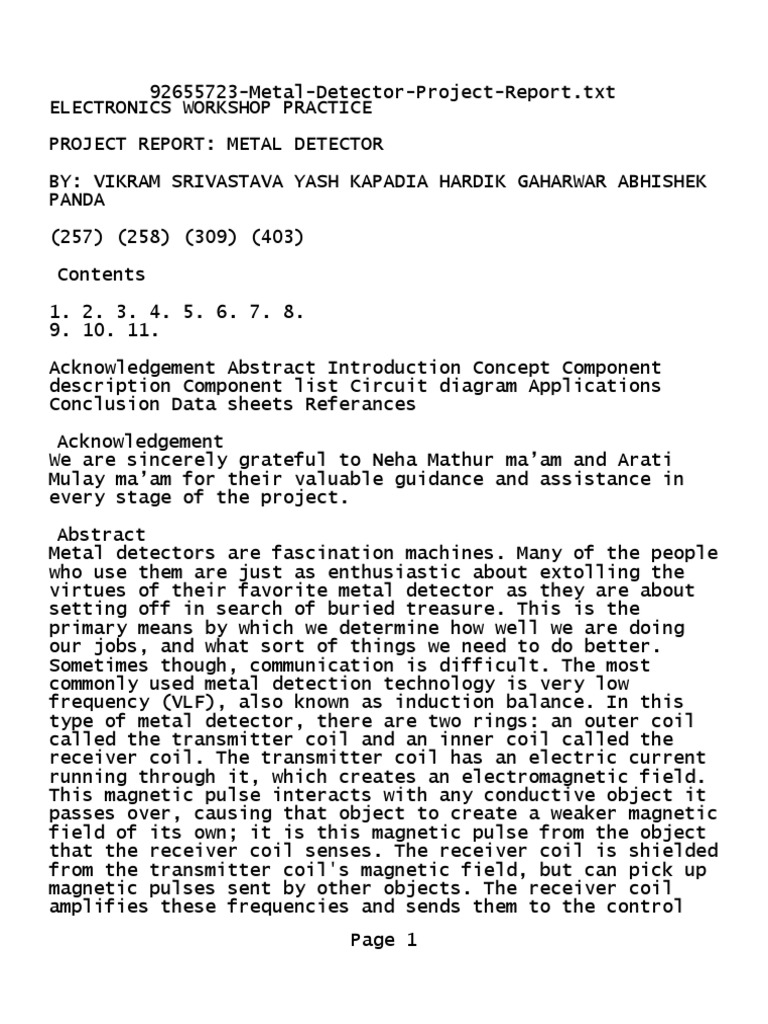 Metal Detector Project Report | PDF | Metal Detector | Capacitor
