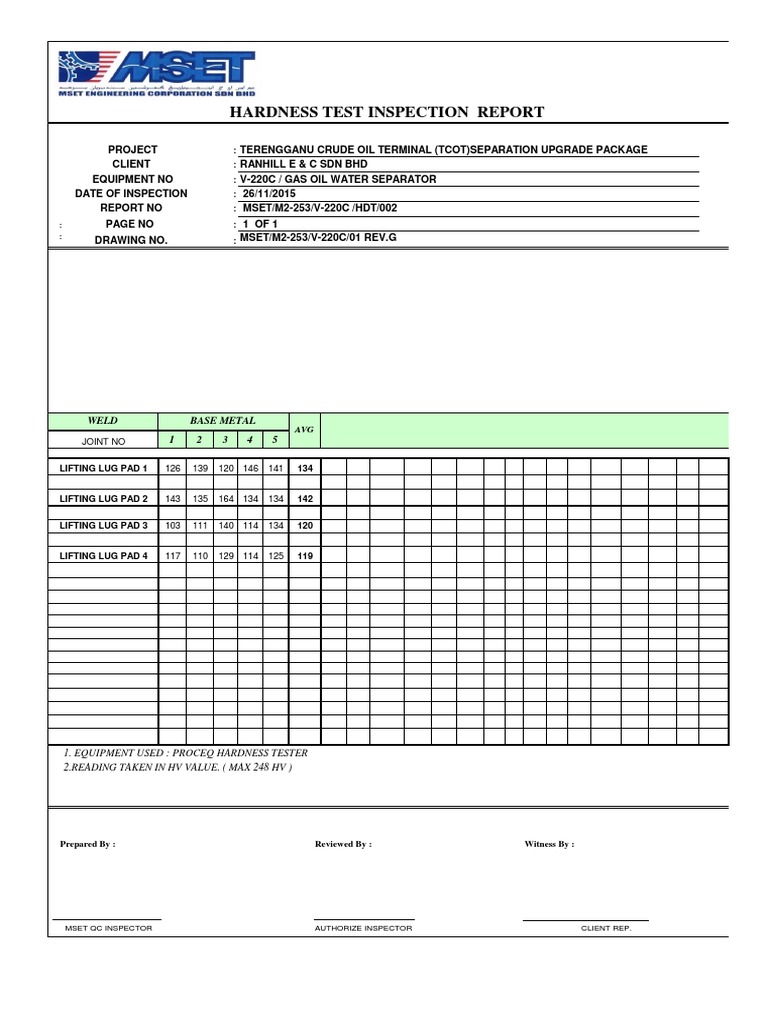Hardness Test Report for V-220C Separator | PDF