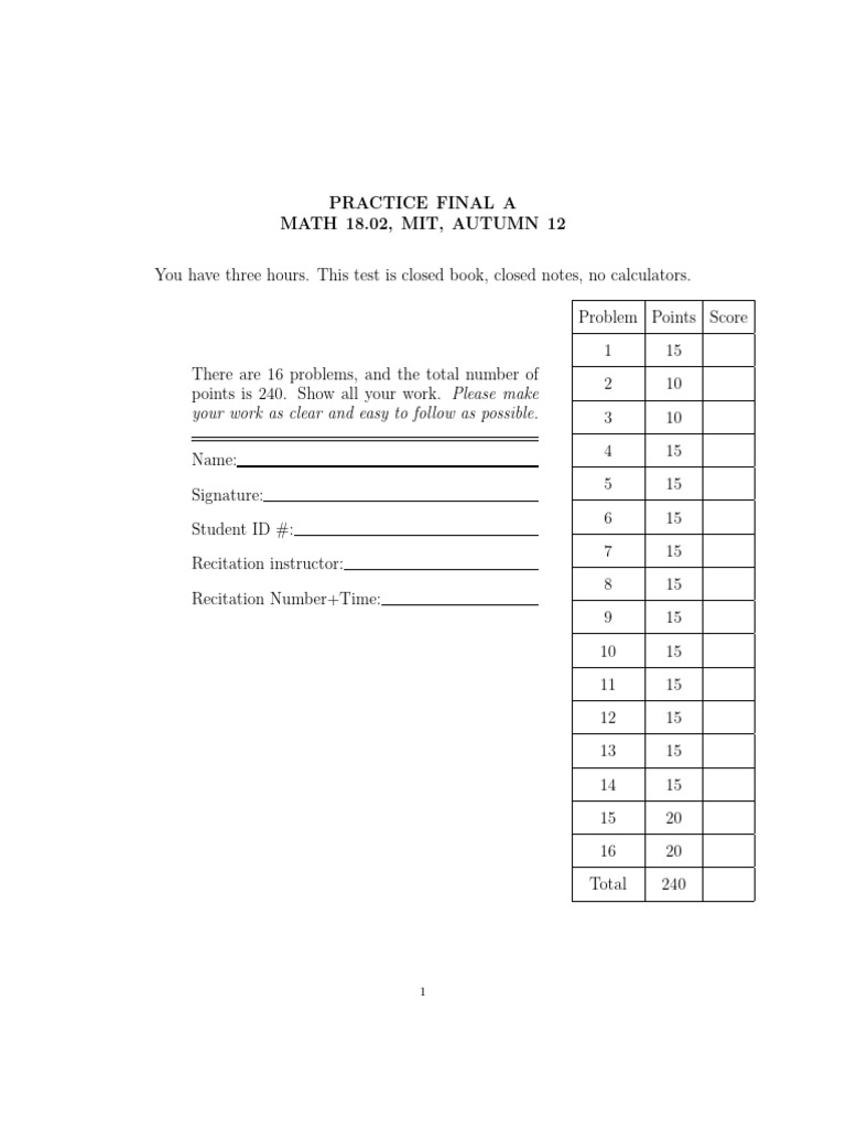 MIT Multivariable Calculus Exam A Solutions | PDF | Partial Differential Equation ...