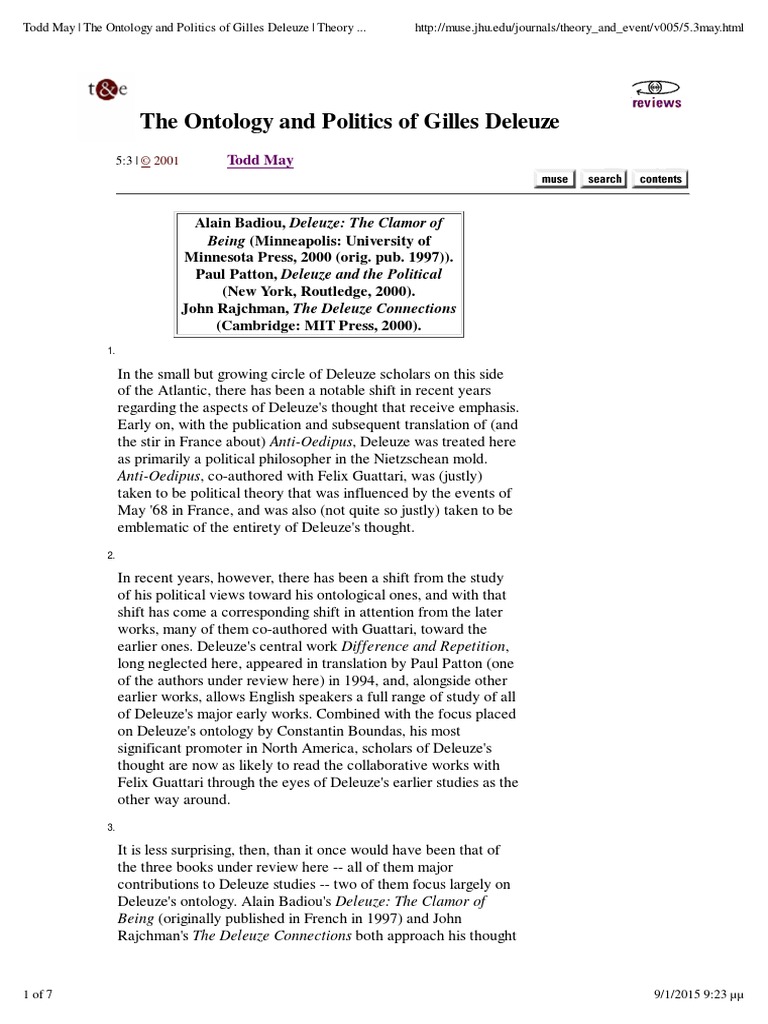 Todd May - The Ontology and Politics of Gilles Deleuze | PDF | Gilles ...