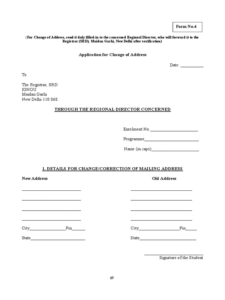 IGNOU Address Change Application Form | PDF | Finance & Money Management