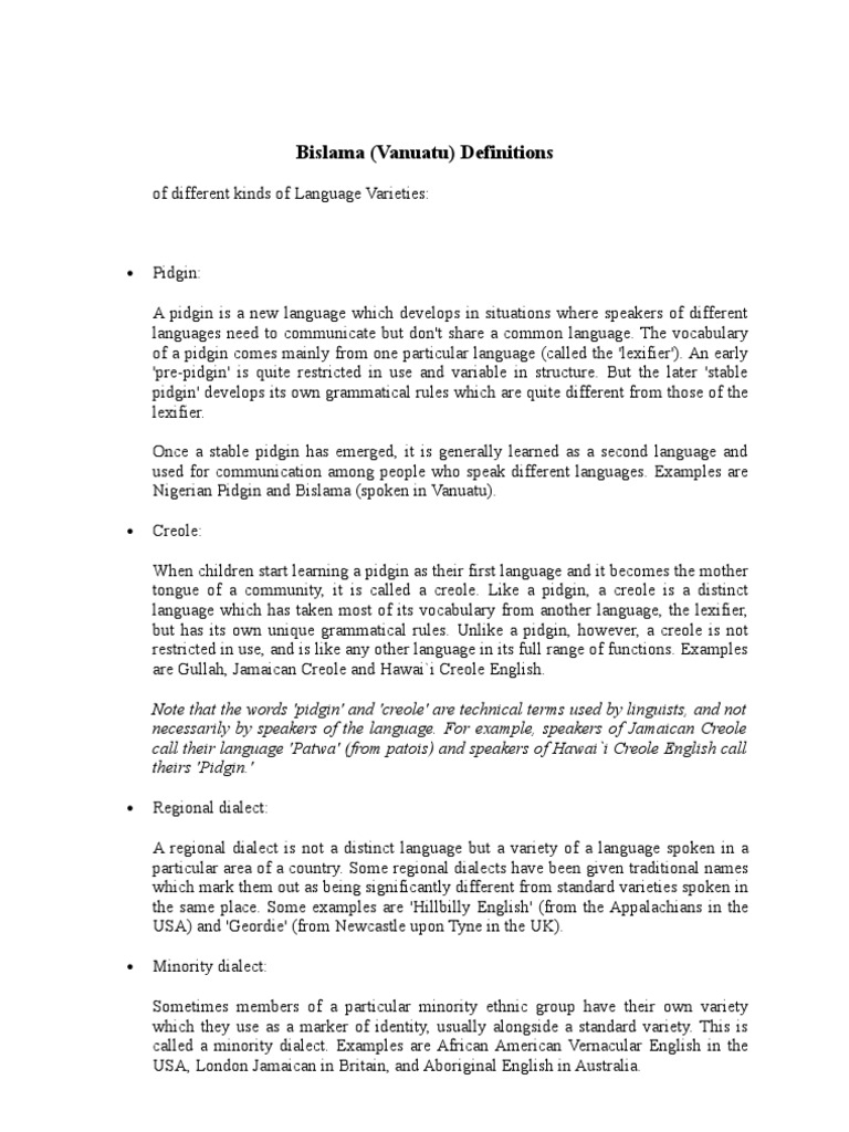 Bislama (Vanuatu) Definitions | PDF | Dialect | Dialectology