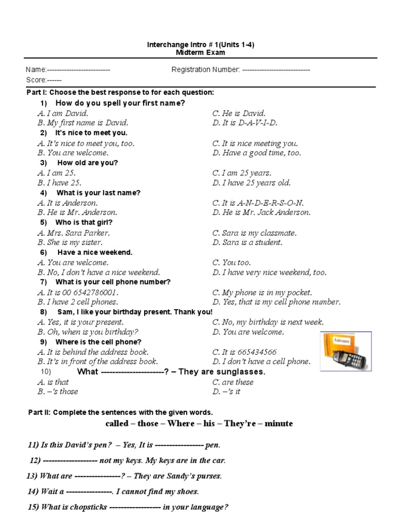 Interchange Intro Midterm Exam Units 1-4 | PDF | Leisure