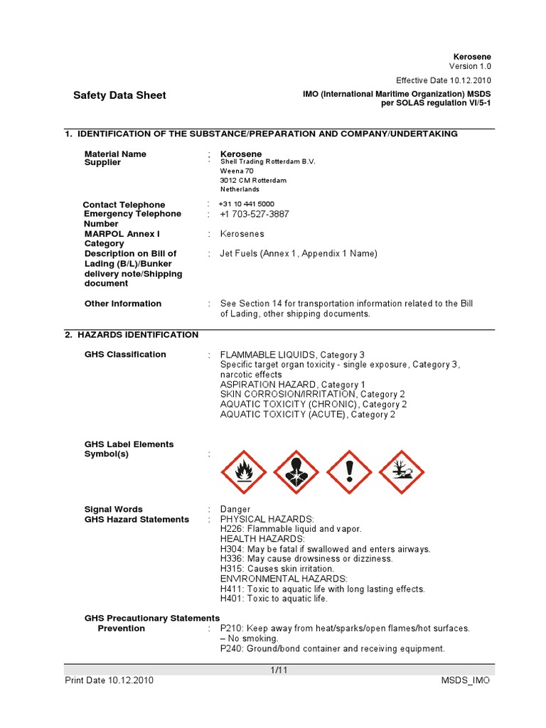MSDS For Kerosene | Personal Protective Equipment | Toxicity