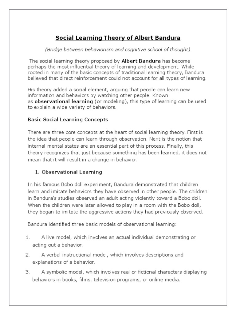 Social Learning Theory of Albert Bandura | Download Free PDF | Learning ...