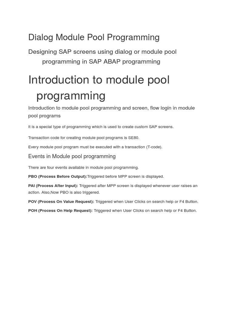 23-Dialog Module Pool Programming | PDF | Computer Engineering | System Software