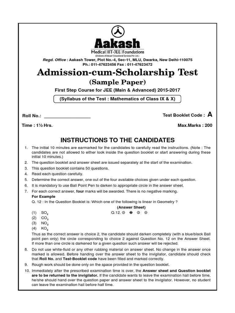 Sample Paper First Step JEE 2017 | PDF | Triangle | Geometric Objects