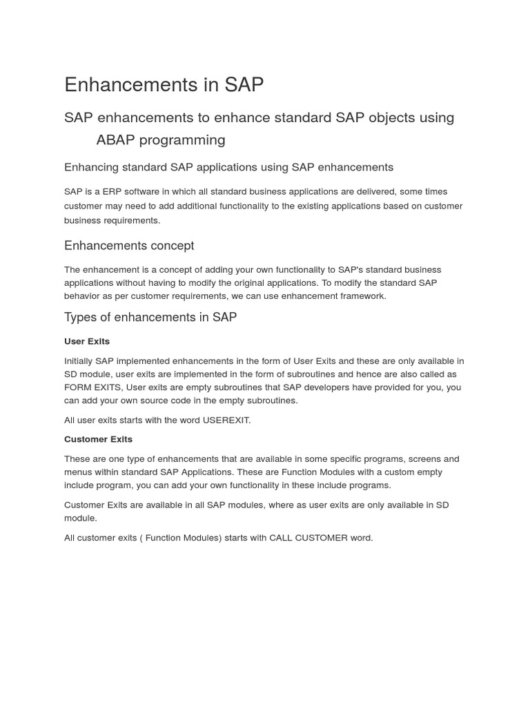 20-Enhancements in SAP | PDF | Subroutine | Menu (Computing)