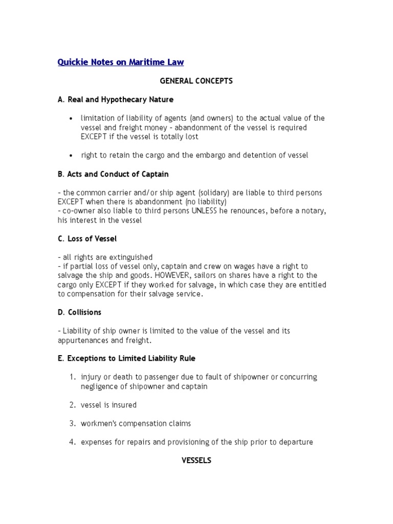 Notes On Maritime Law | Download Free PDF | Admiralty Law | Mortgage Law