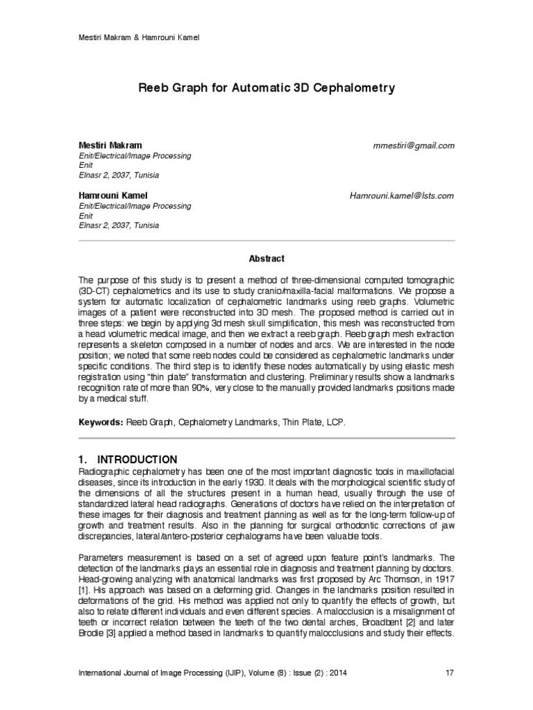 Reeb Graphs for 3D Cephalometry Automation | PDF | Ct Scan | Teaching ...