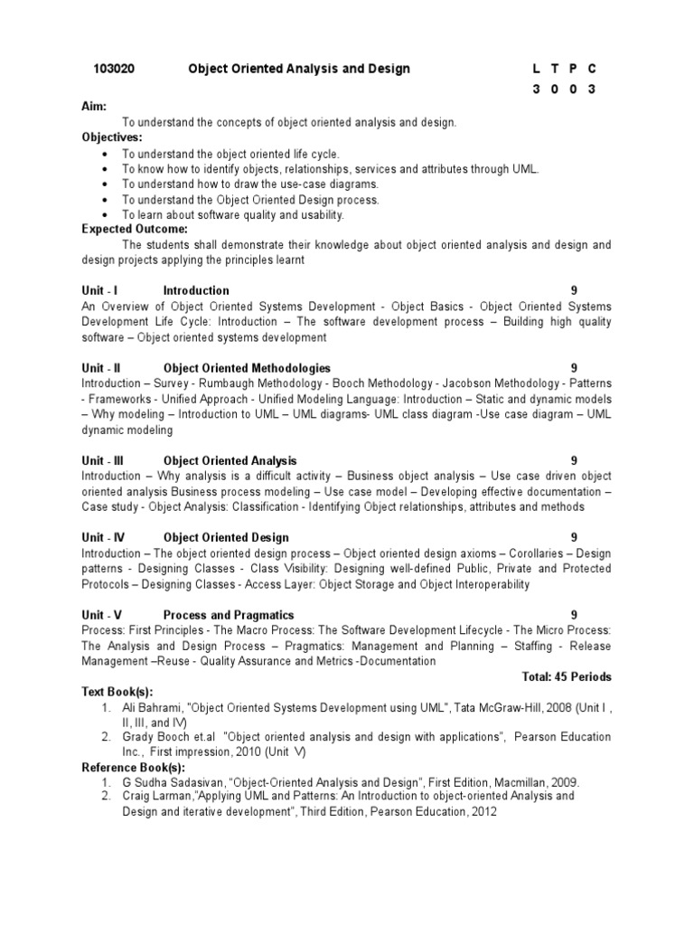 Object Oriented Analysis and Design - Syllabus | Unified Modeling ...