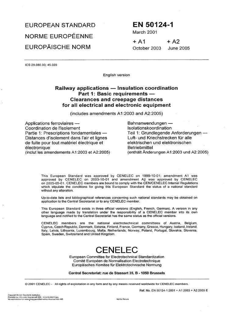 En 50124-1 2001 | PDF