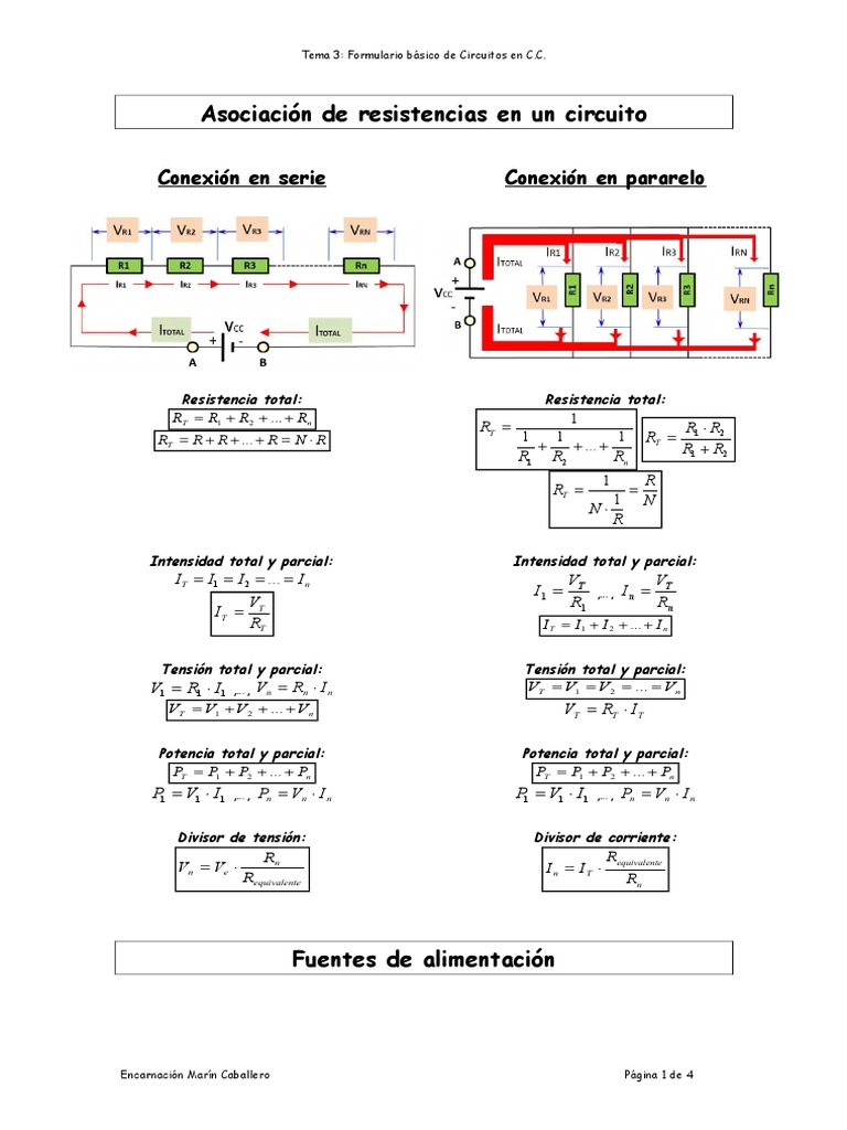 Tema 3. Formulario Básico de Circuitos en C.C. | Resistencia Eléctrica y Conductancia ...