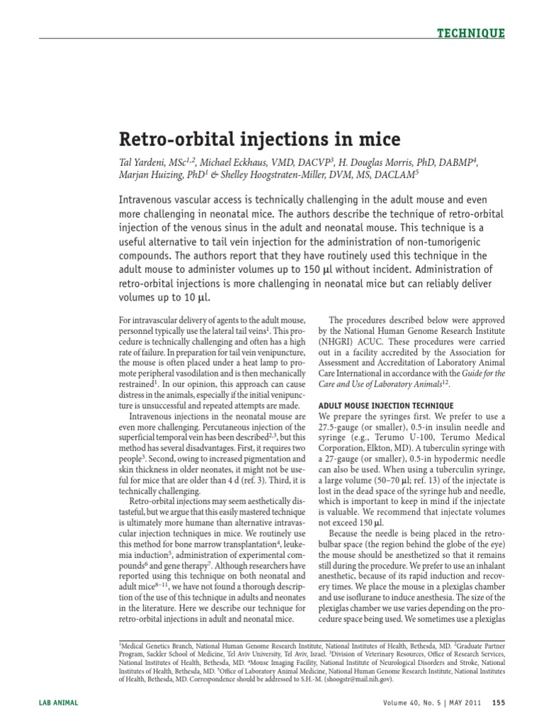 Retro-Orbital Injections in Mice | PDF | Ct Scan | Injection (Medicine)